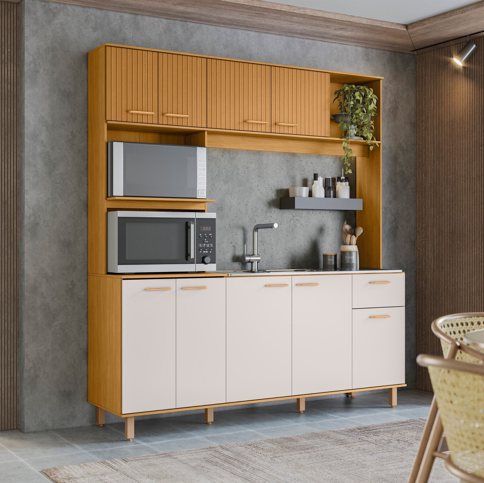 Kit Cozinha Liz 1,80 m Freijó/Ripado/Off White – POLIMAN – Blessed ...