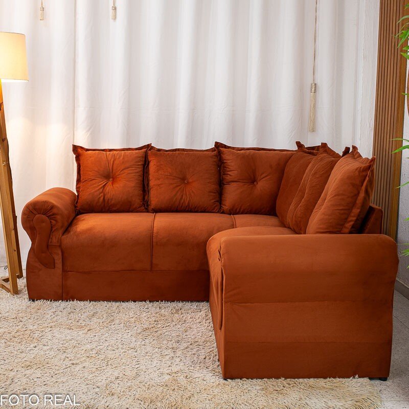 Sofá Canto Bianca Veludinho Terracota 604 – Blessed Estofados – Loja de Móveis RJ