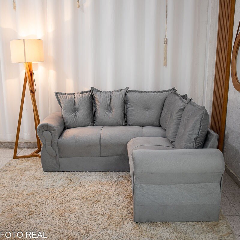 Sofá Canto Bianca Veludinho Cinza 605 – Blessed Estofados – Loja de Móveis RJ