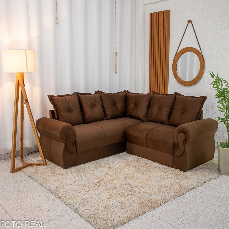 Sofá Canto Bianca Veludinho Marrom 603 – Blessed Estofados – Loja de Móveis RJ