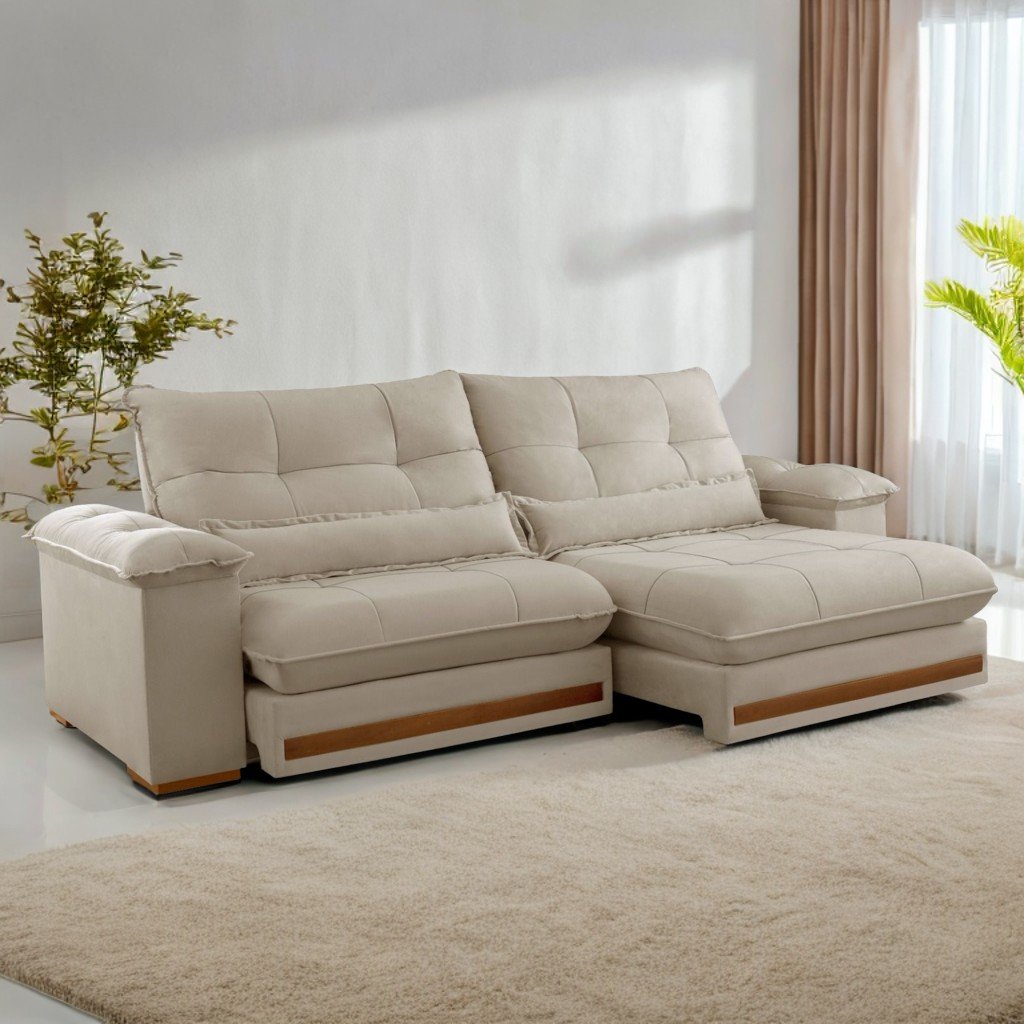 Sofá Retrátil e Reclinável Qatar 2,00 m Veludo Marfim B015 – TREVO ESTOFADOS – Blessed Estofados ...