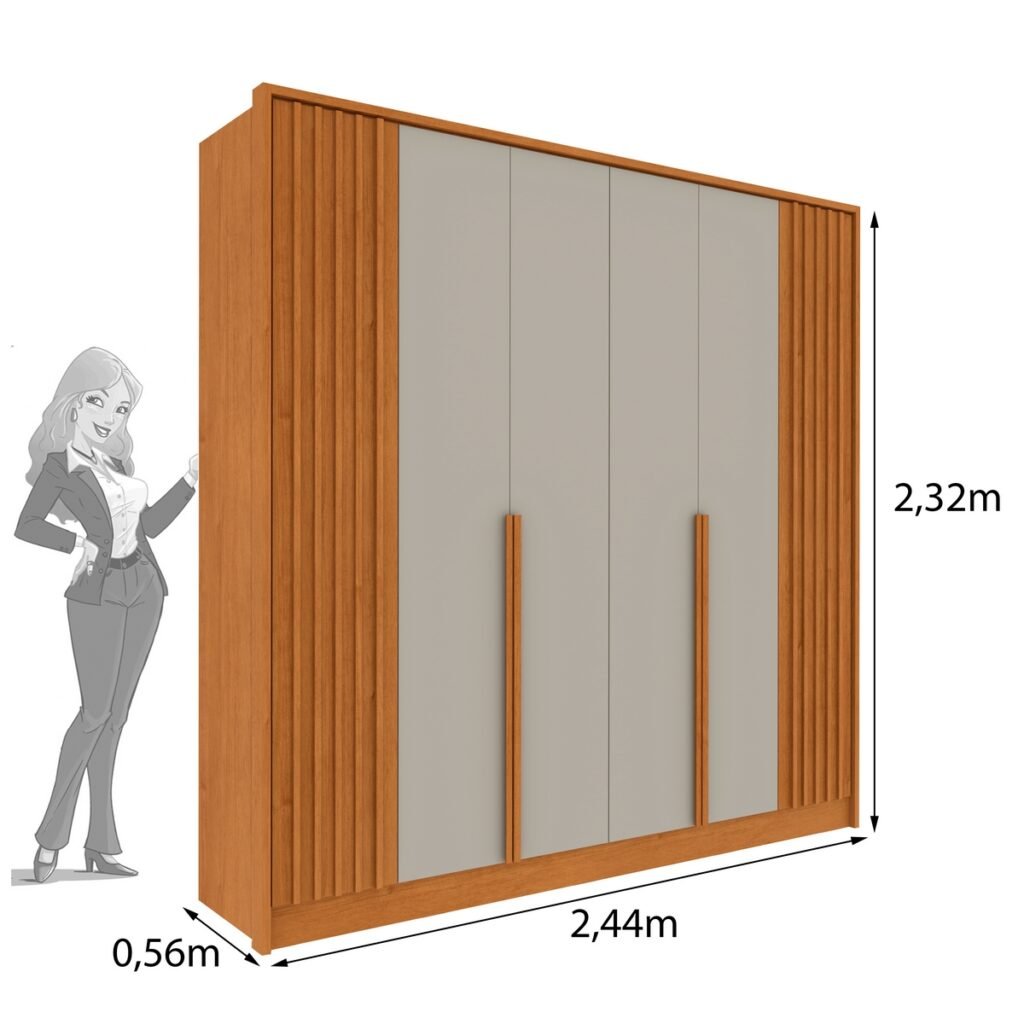Guarda-Roupa 6 Portas Guarani/Chade Ripado 2,44m Cinamono/Off White ...